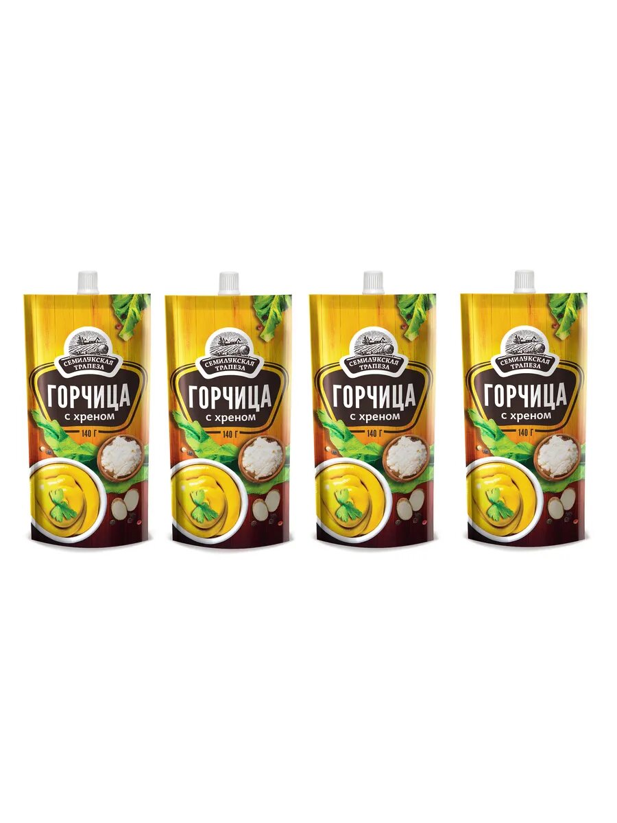 Горчица Семилукская трапеза с хреном, 140 г, 4 шт.