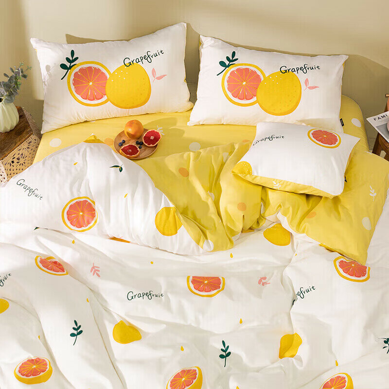Duoxiai Pure Cotton Bedding Set, 100% Cotton Skin-Friendly Dormitory Single Bedding Set with Duvet Cover And Bed Sheet, Three-Piece Set, 1.2m Bed, 152*218cm