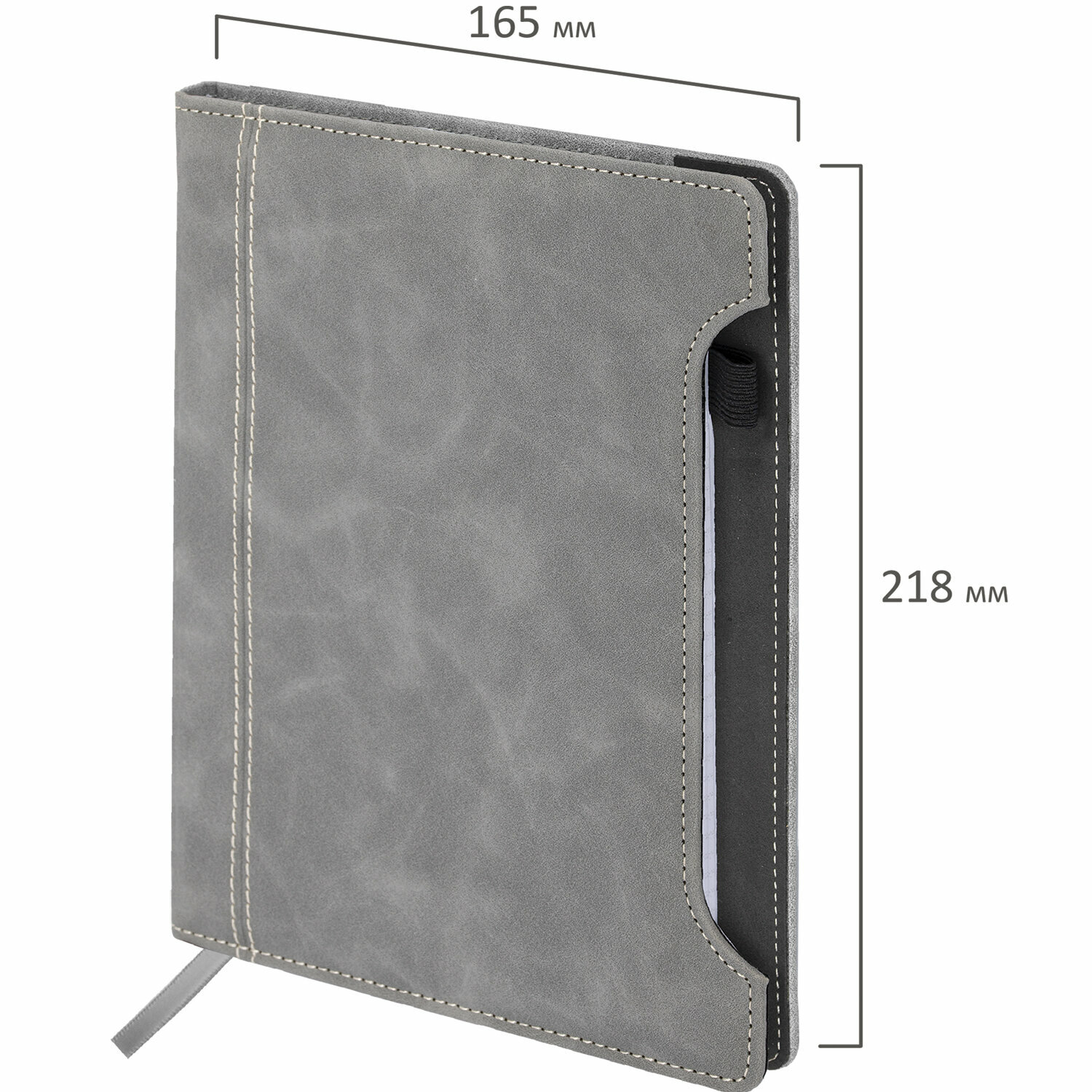 Упаковка 3 шт. Блокнот А5 165x218 мм, BRAUBERG "Perfect", под кожу софт-тач, держатель для ручки, 80 листов, клетка, серый, 116619