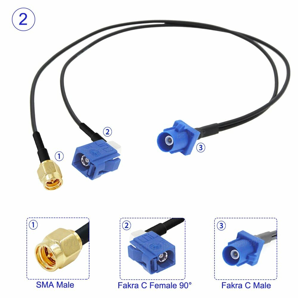BEVOTOP BT1786-RG174 разветвитель Fakra C на SMA 50CM, 1CM to 1CF90 1SMA M