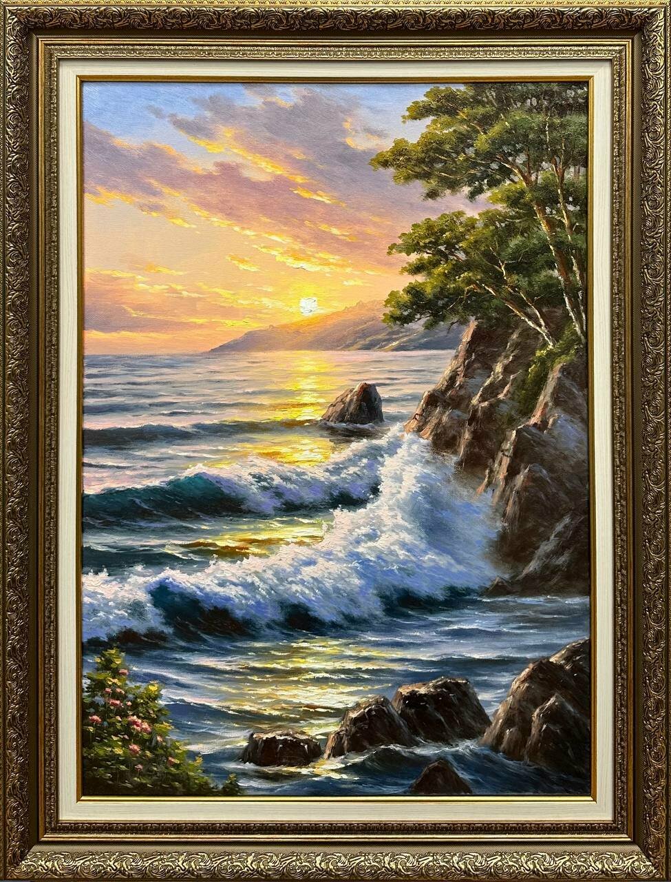 Картина маслом на холсте, море, морской пейзаж "Скалистый берег"