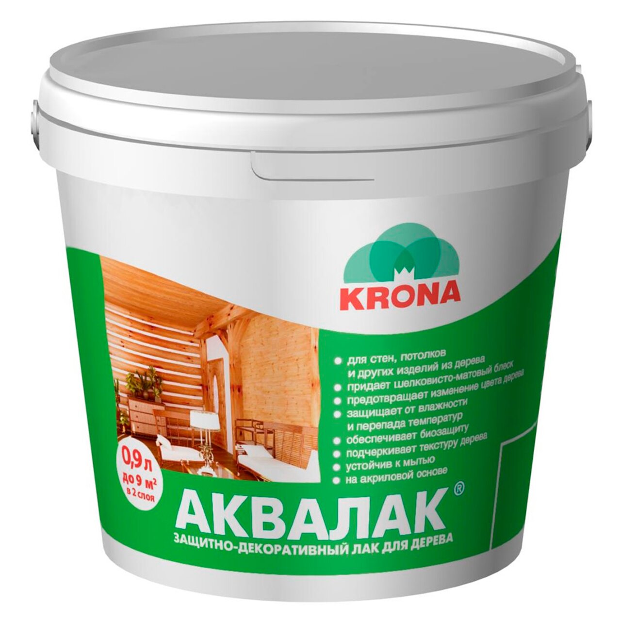 Krona Аквалак защитно-декоративный лак для дерева сосновый лес, влагостойкий, 0,9 л