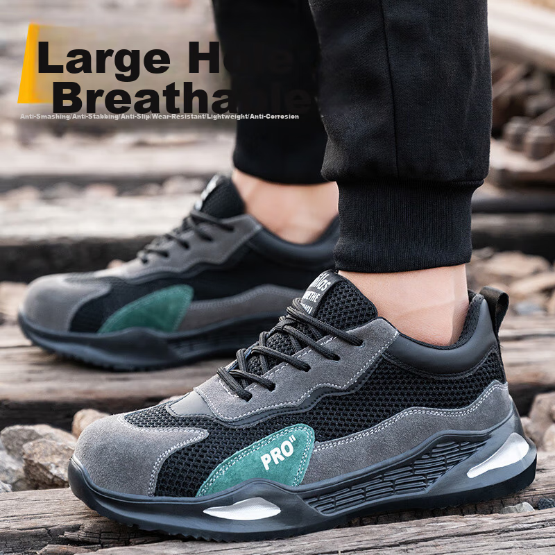 Laoguanjia Safety Shoes for Men, Ultra-Light Steel Toe, Anti-Smashing, Anti-Puncture, Safety Work Shoes, Summer Large-Hole Breathable, 268, Size 40