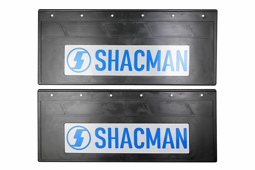 Брызговики светоотражающие задние SHACMAN черная резина с синей надписью 670*270 (комплект)