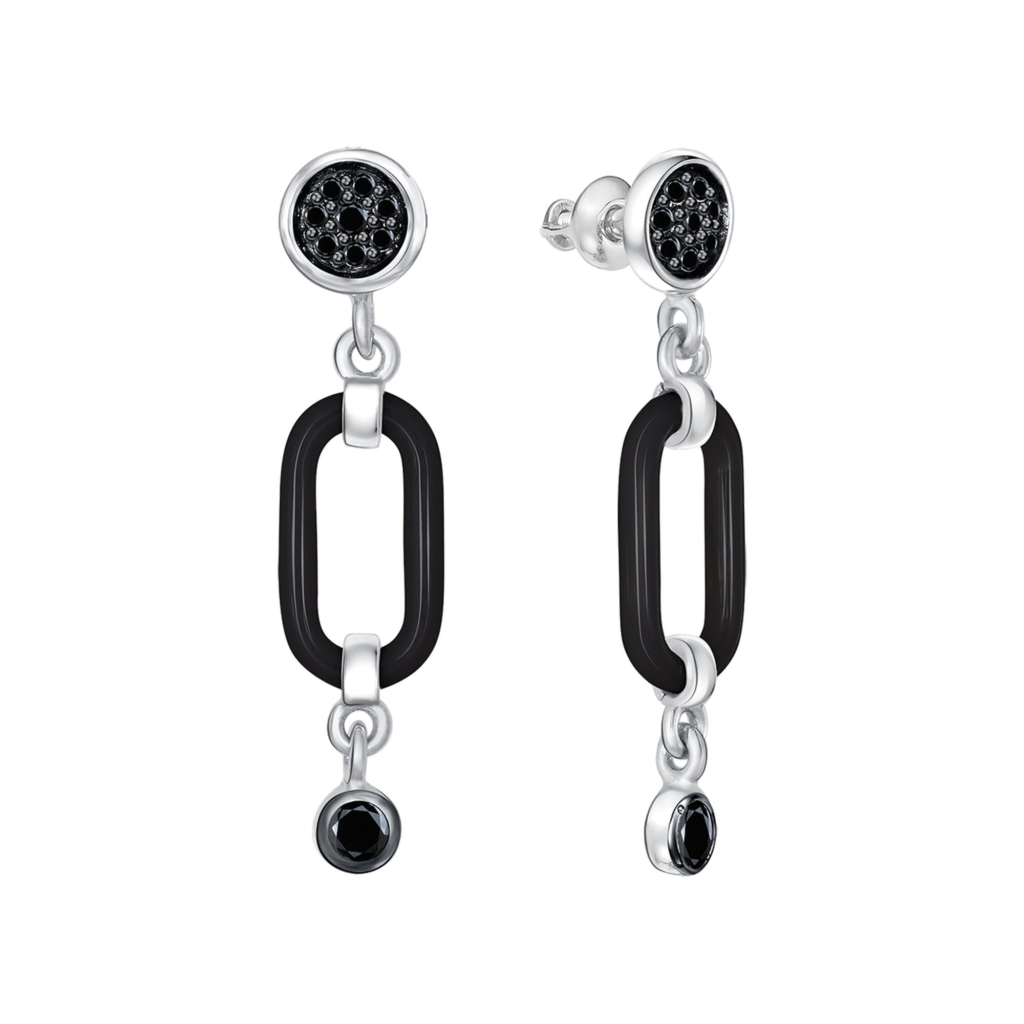 Серьги пусеты, серебро, 925 проба, родирование, керамика, фианит