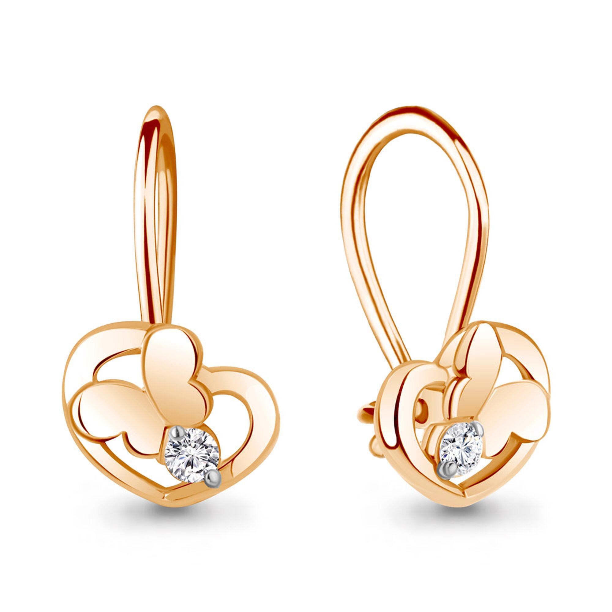 Серьги, красное золото, 585 проба, фианит