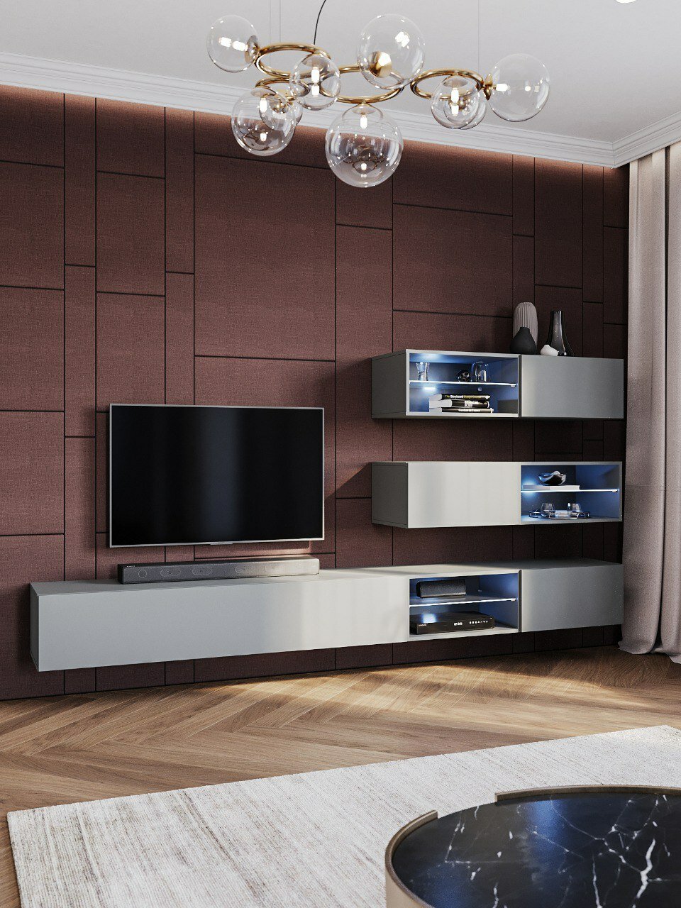 Стенка в гостиную, стенка для гостиной Point K22, Серый графит, 280,2х90х40 см (ШхВхГ)