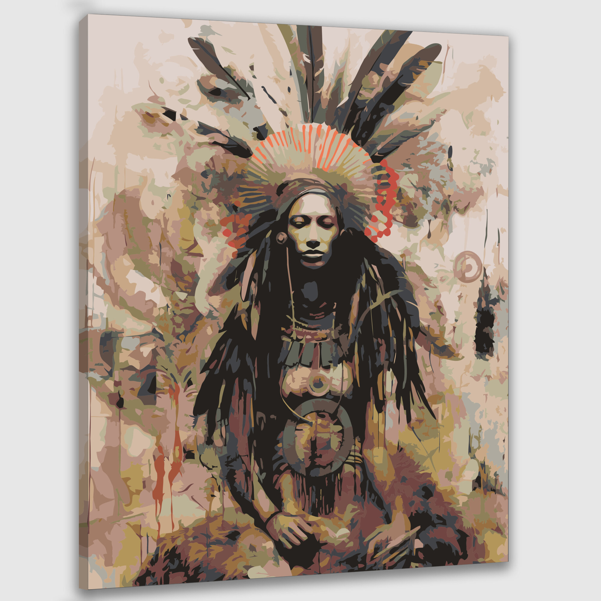 Картина по номерам 40x50 см, картина, шаман, ритуал, татуировки, украшения, мистический мир, текстуры, слои, коллаж