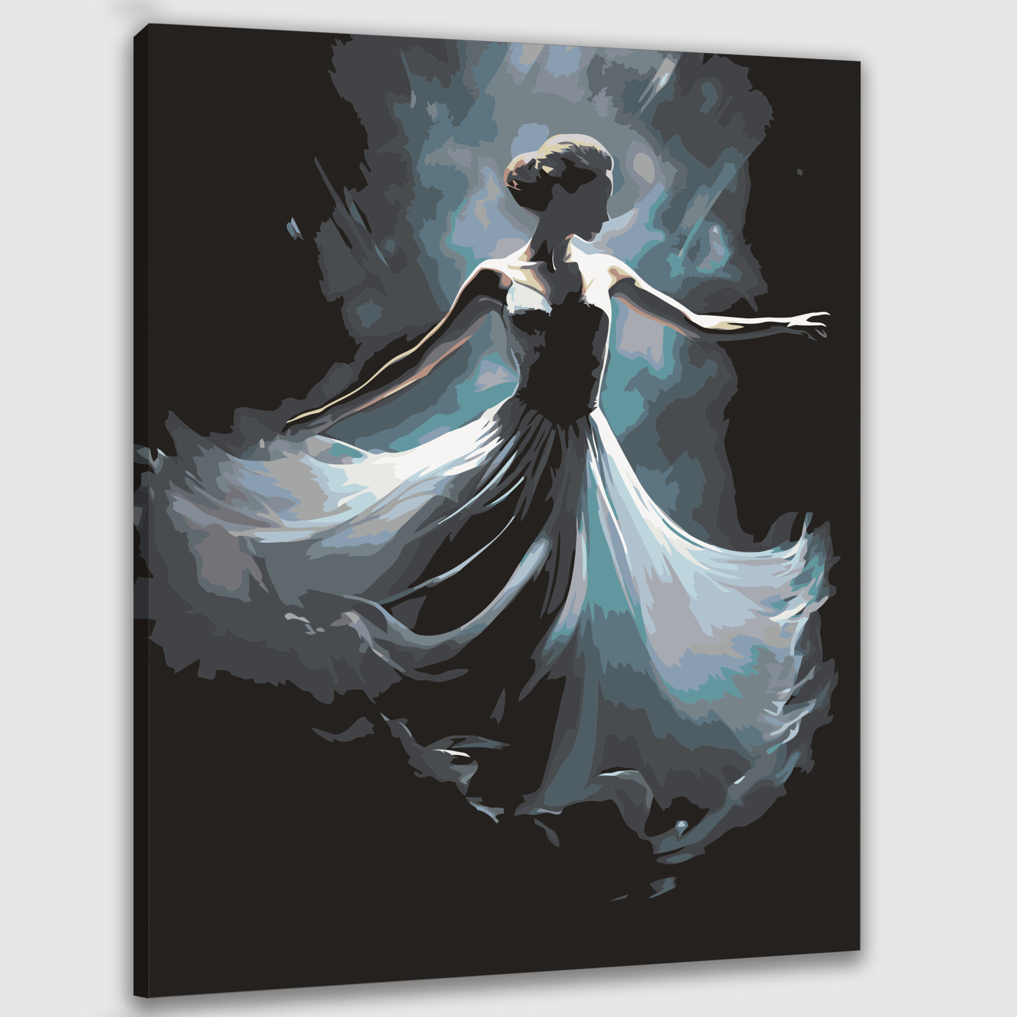 Картина по номерам 40x50 см, балерина, пируэт, лунный свет, сцена, текучесть, элегантность, струящаяся пачка