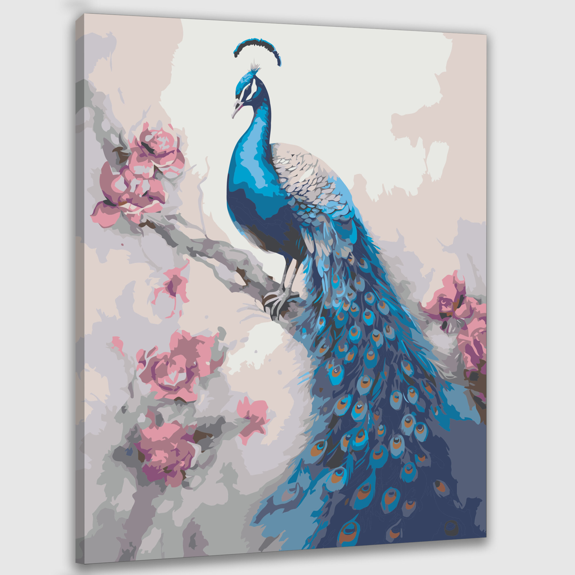 Картина по номерам 40x50 см, павлин, акварельный портрет, оперение, яркое, величественная красота