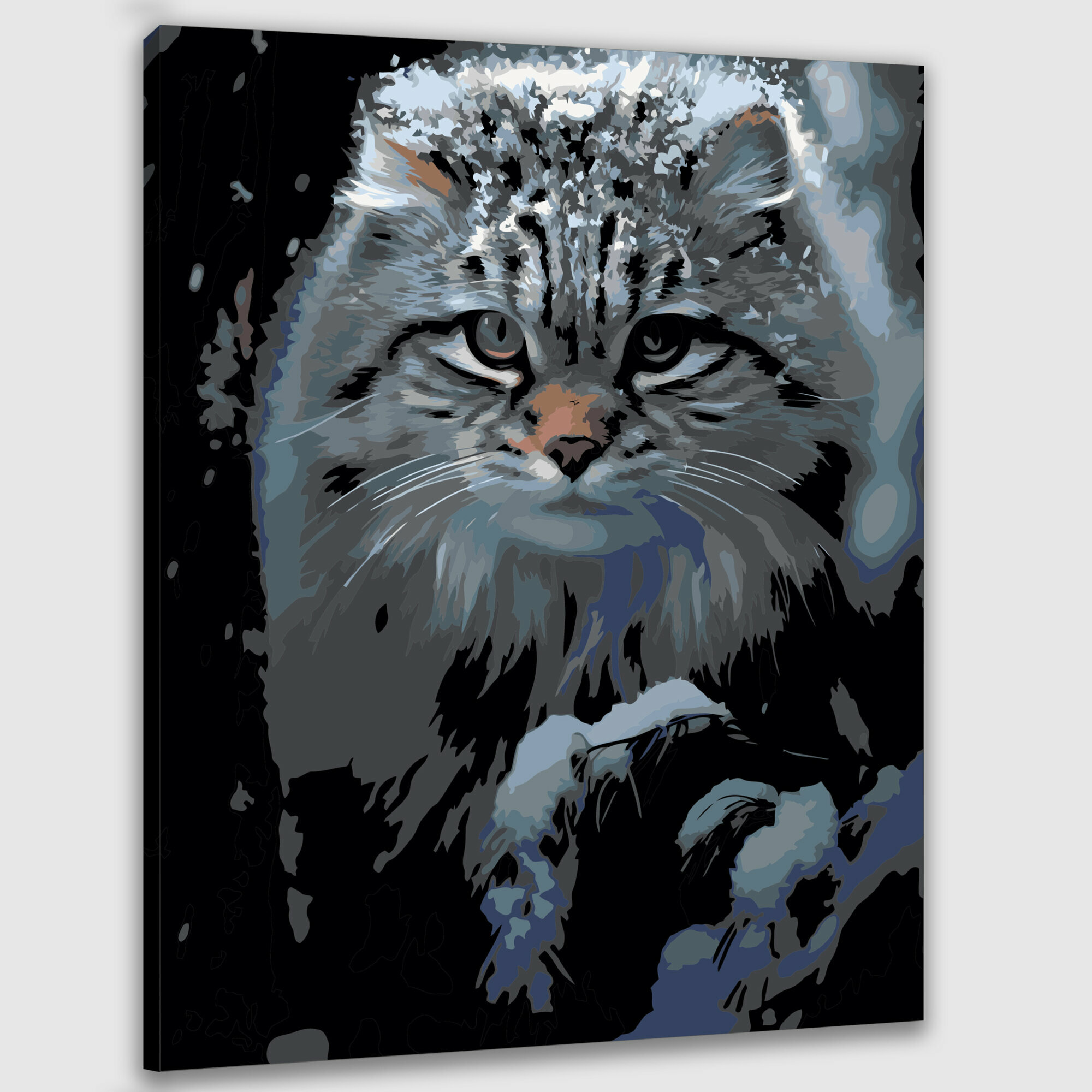 Картина по номерам 40x50 см, манул, заснеженный лес, органичное вписывание, холодная цветовая палитра