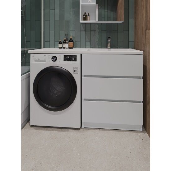 Тумба напольная с правой раковиной Orange Sistema ST-70TUW+RAR 130 см под стиральную машину, белый