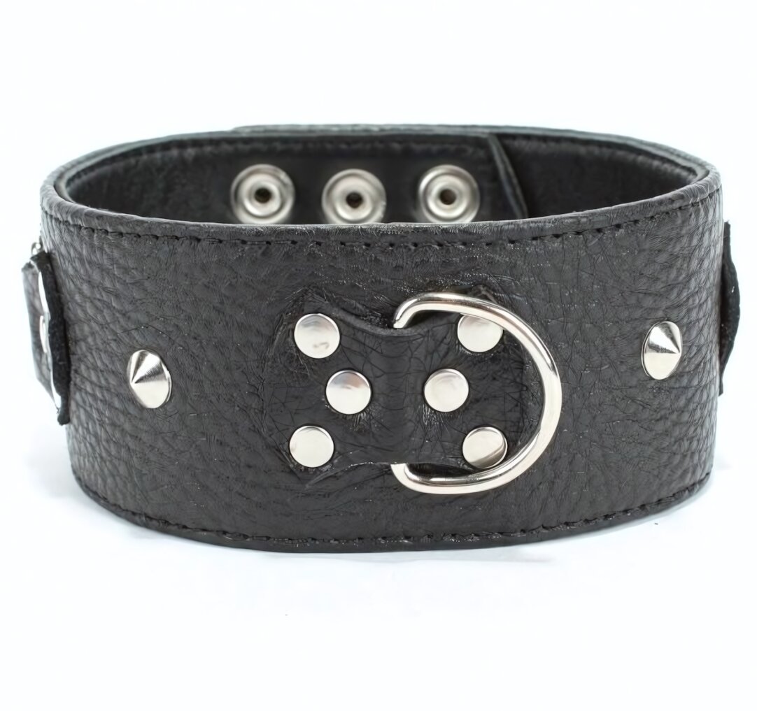Ошейник кожаный черный с шипами, регулируемый 32-37см, 'БДСМ Арсенал'