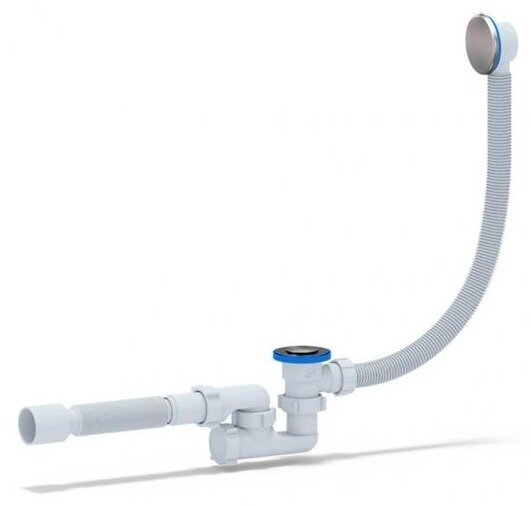 Сифон сливной Анипласт Ани регулируемый для ванны клик-клак с выпуском и переливом, из пластика и нержавеющей стали, белый, 40мм, 1.1/2дюйм / сантехника