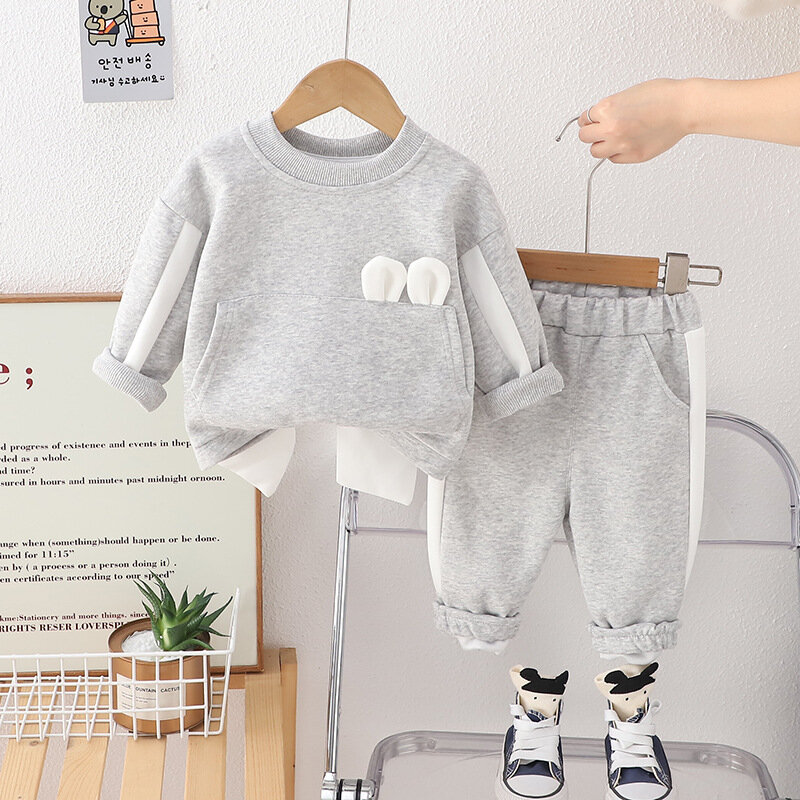 Костюм-двойка для мальчика, с ушками, серый