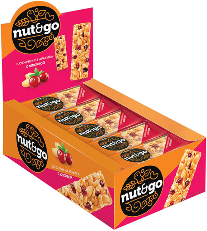 Батончик "Nut&Go" с арахисом и клюквой, 18 шт по 42 г