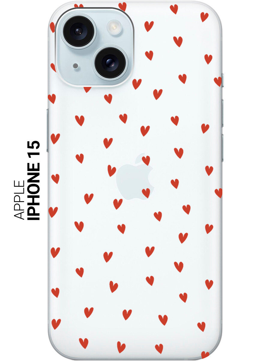 Силиконовый чехол на Apple iPhone 15 с принтом "Красные сердечки" прозрачный