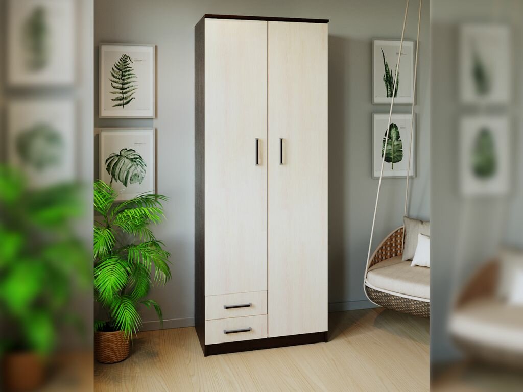 Шкаф распашной ПШ-3.9 Дуб крафт белый ширина 80 см высота 210 см с полками с ящиками ЛДСП