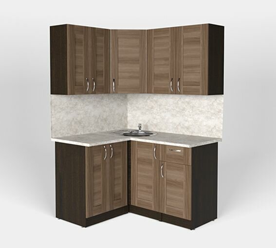 Кухонный гарнитур Кира прайм 1200*1400, Цвет Квадро шимо темный, угловой, ширина 120 см * 140 см, с навесными шкафами, с тумбой под мойку