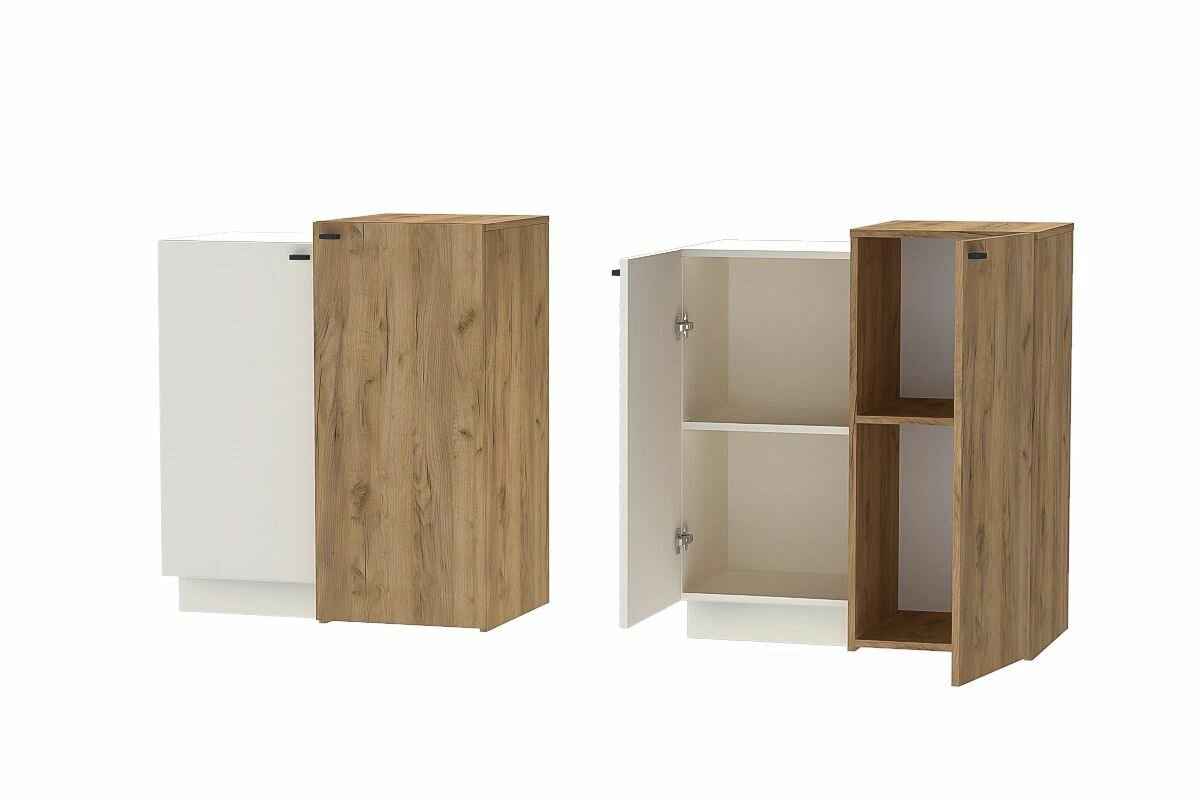 Комод Квадро К-2 Миндаль и Дуб Крафт золотой, ширина 80 см, с полками, в гостиную, в спальню