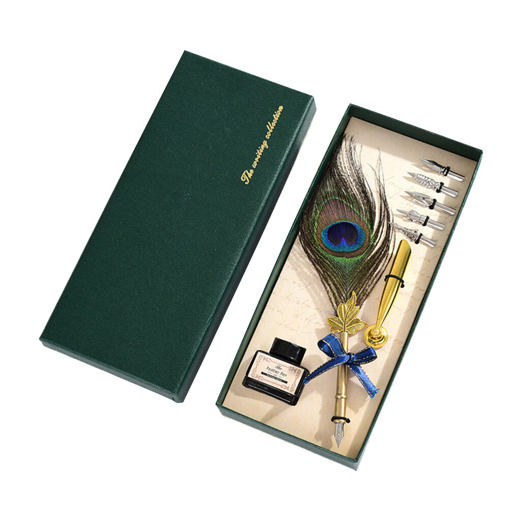 Винтажное перо с павлиньим пером для каллиграфии