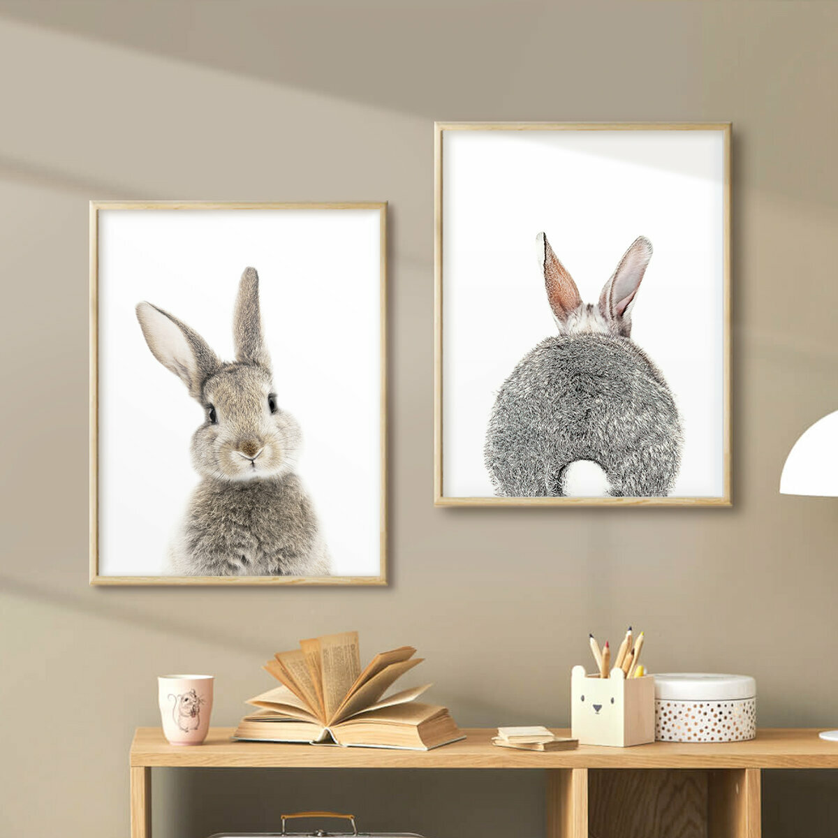 Постер 2 шт 50x70 без рамки "Кролик и хвостик" набор картин для интерьера