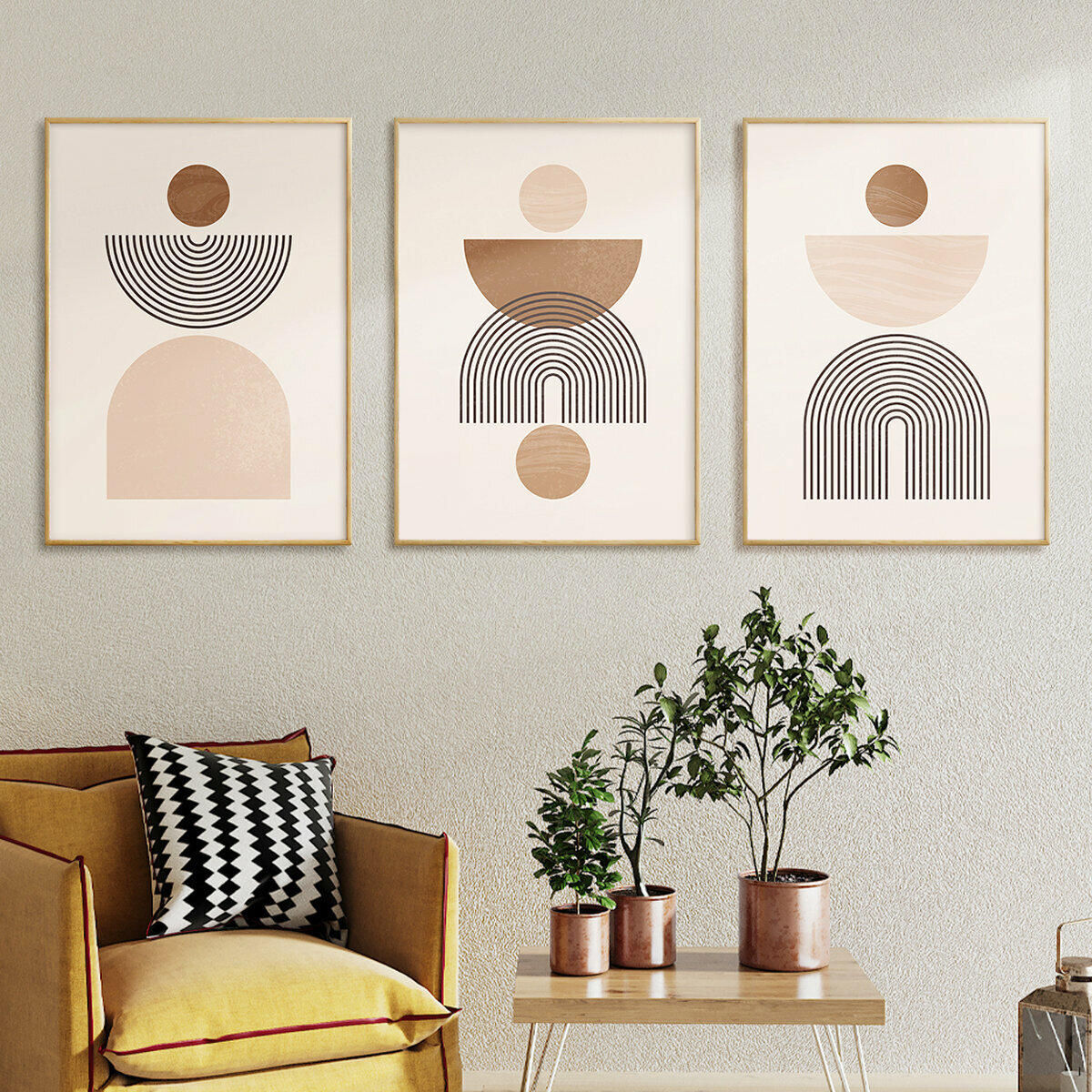 Постер 3 шт 30x40 без рамки "Фигуры и дуги в современном стиле" набор картин для интерьера