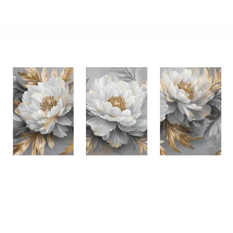 Набор для алмазной вышивки Fullcang Триптих белые цветы Round 70x90cmx3pc