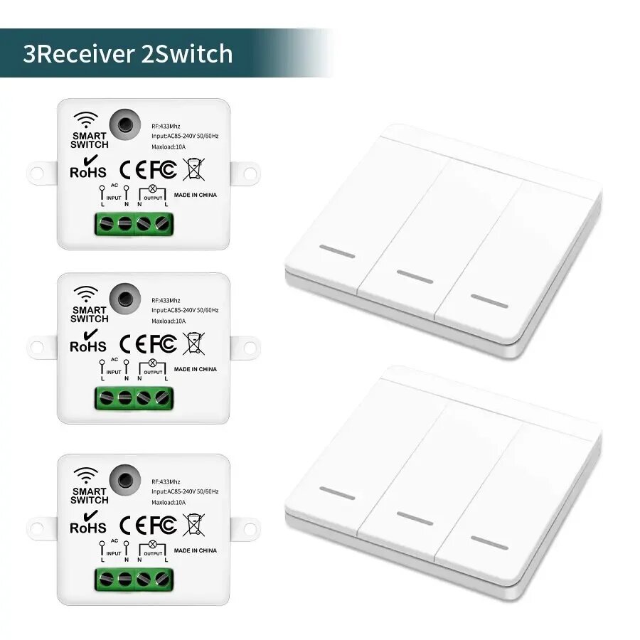 Беспроводной выключатель света GERMA 433МГц 1/2/3 Gang 3Receiver 2Switch