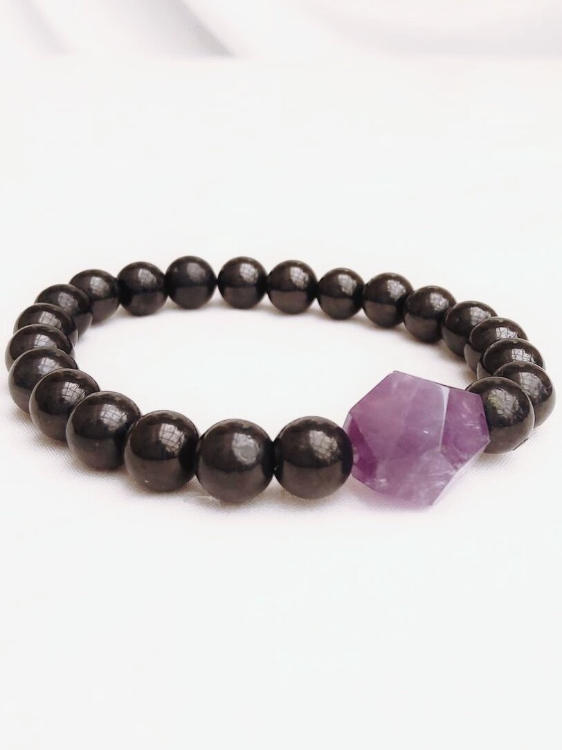 Браслет, шунгит, аметист