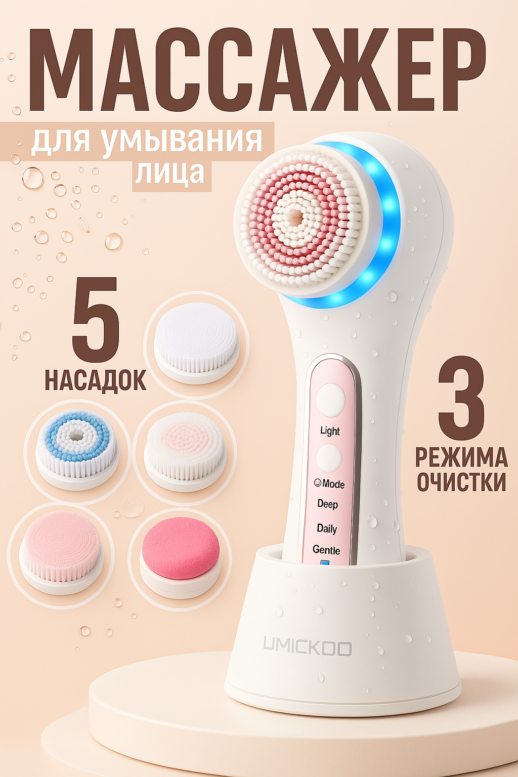 Щетка для умывания и чистки лица, Массажер для ухода за кожей лица 5 в1