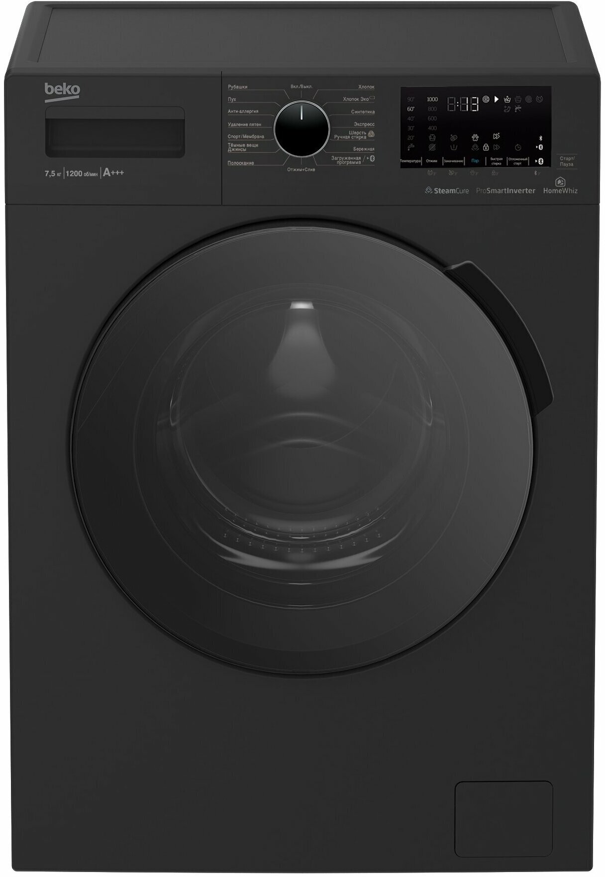 Стиральная машина Beko WSPE7H616A, антрацит, отдельно стоящая , инверторный мотор , с паром SteamCure