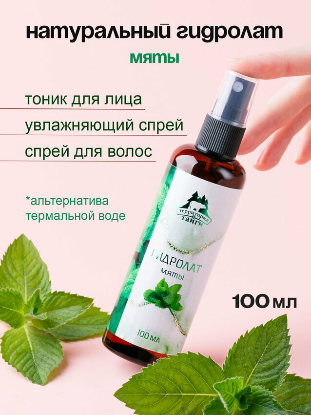 Натуральный гидролат "Мята" для лица, тела, волос, Территория Тайги, 100 мл