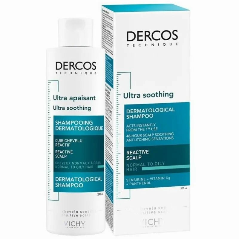 Vichy Dercos Успокаивающий шампунь-уход для нормальных и жирных волос, 200 мл