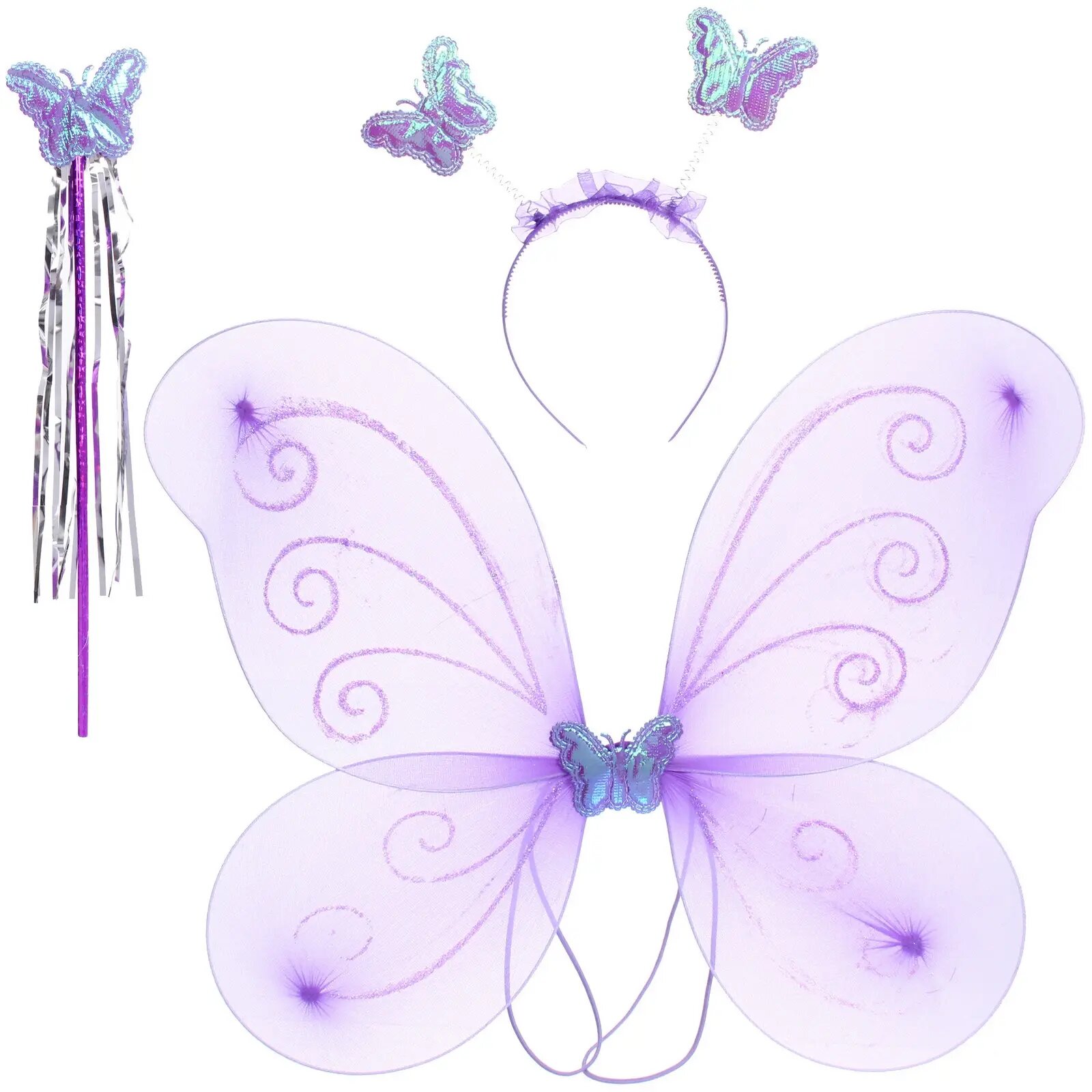 Набор карнавальный «Нежная принцесса», ободок, крылья, палочка, сиреневый