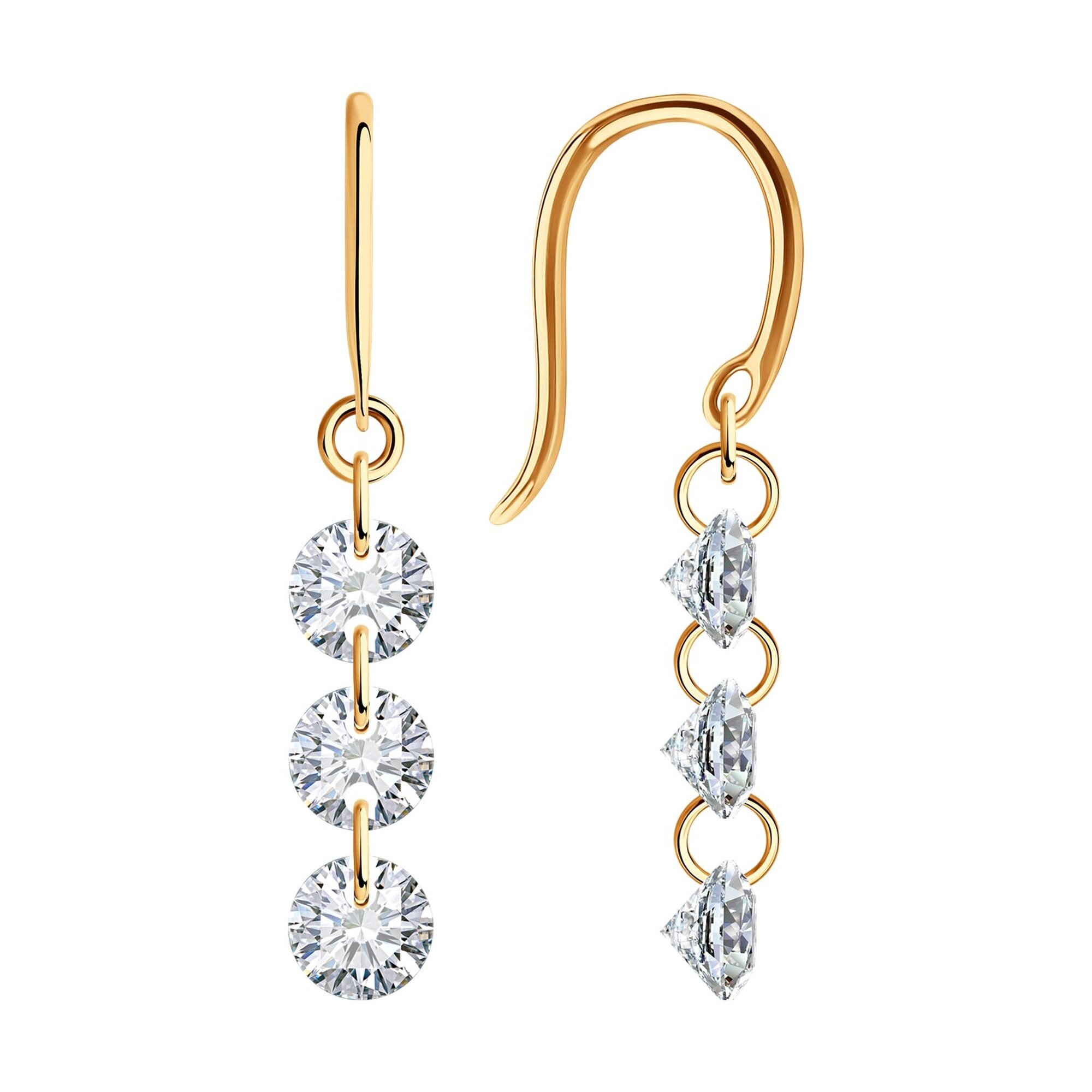 Серьги, красное золото, 585 проба, фианит