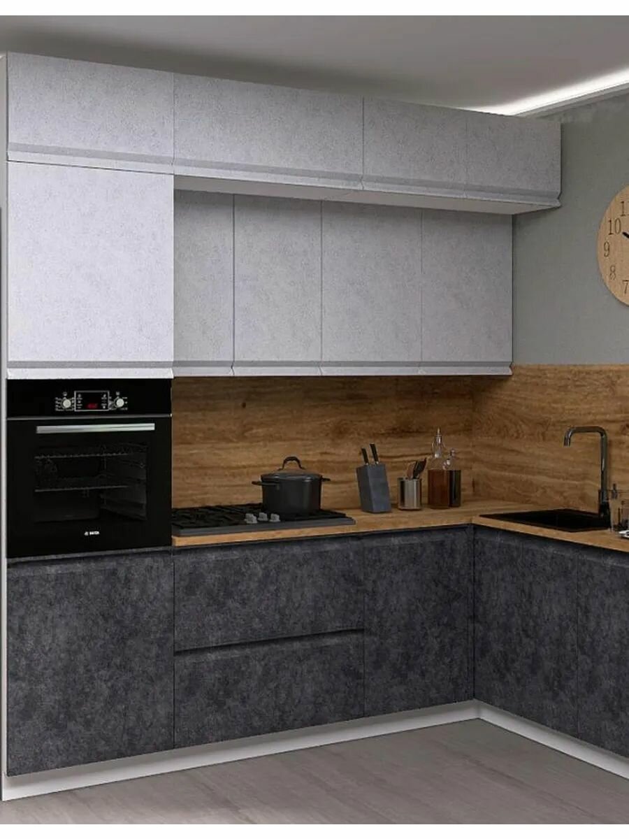 Кухонный гарнитур угловой Велюр 2.4х1.6 м, мебель для дома и кухни, Белый / Бетон снежный / Бетон графит