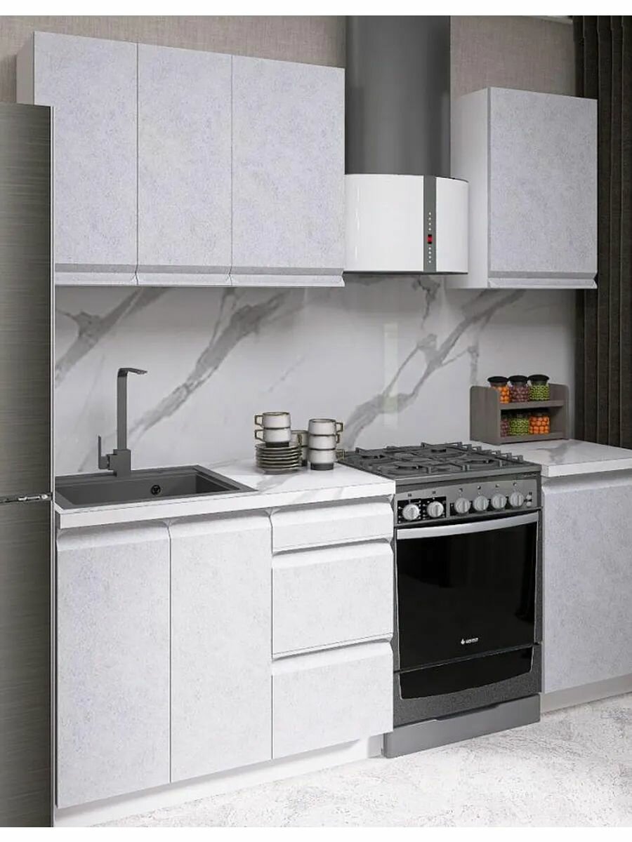 Кухонный гарнитур Велюр 1.5 м, мебель для дома и кухни, Белый / Бетон снежный