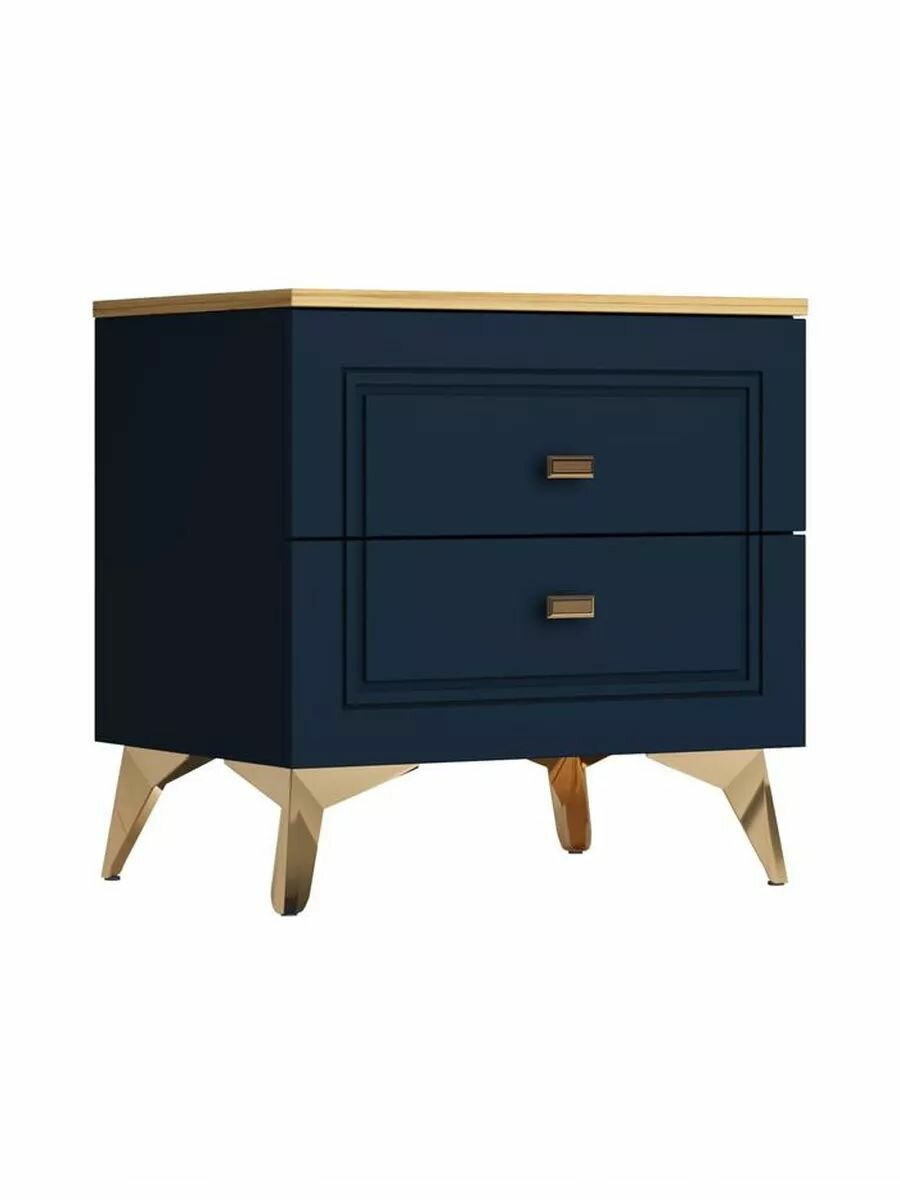 Тумба прикроватная Вега Сапфир с ящиками, 55.6х40х55.8 см, Дуб золотистый / Темно-синий софт