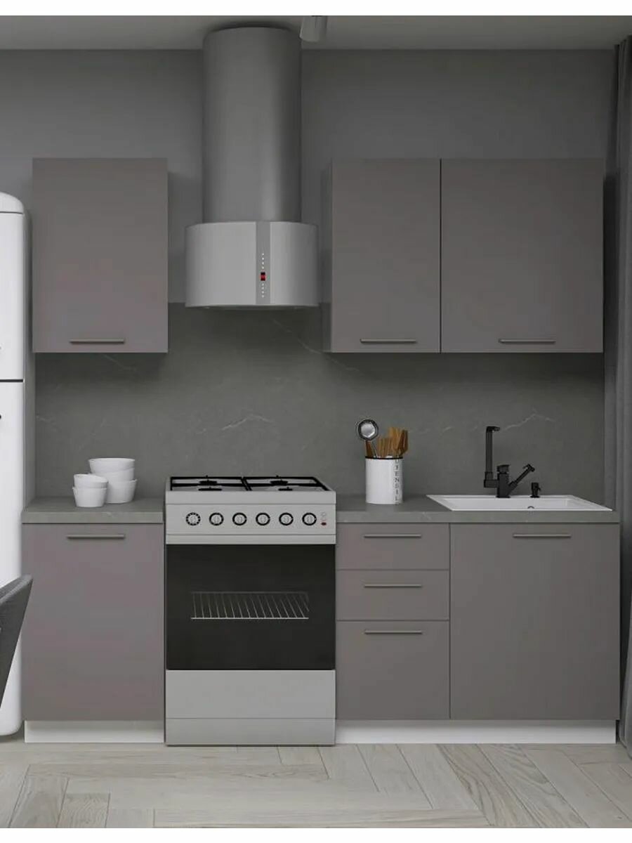 Кухонный гарнитур Тандем 1.5 м, мебель для дома и кухни, Белый / Грей