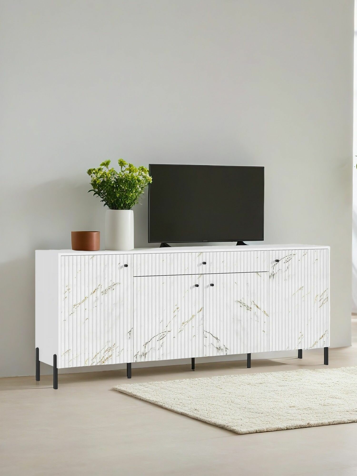 Комод (Металл) Белый / Мрамор Золото