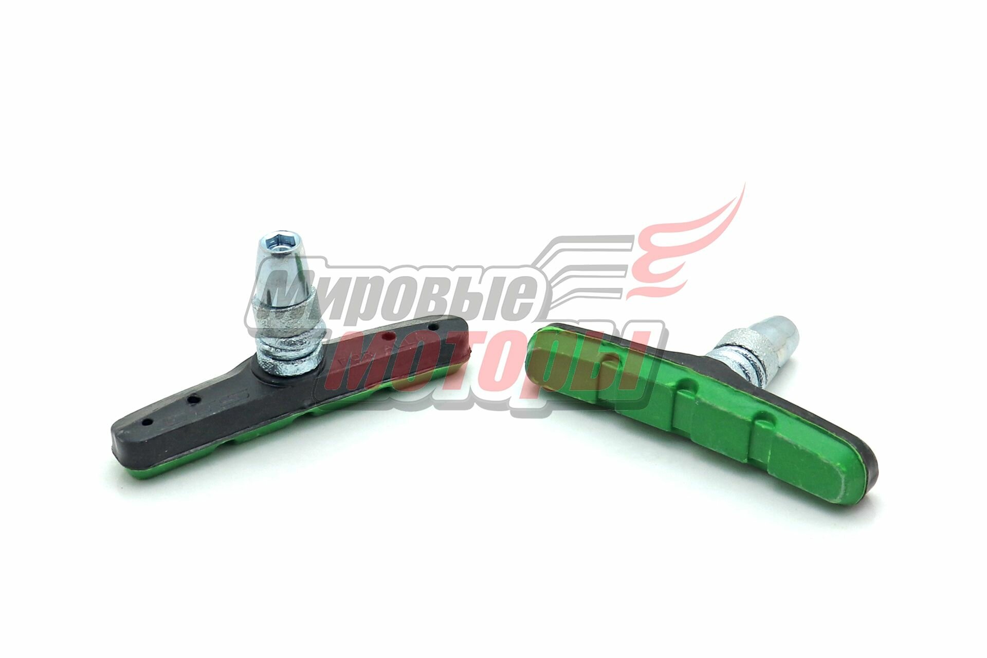 Колодки тормозные V-brake резьбовые L 70мм (пара), зелено-черные