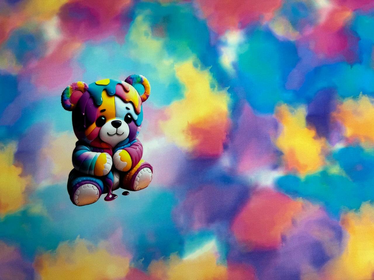 Купон 70х180 с диджитальным принтом Мишка разноцветный / Ткань Футер 2-х нитка