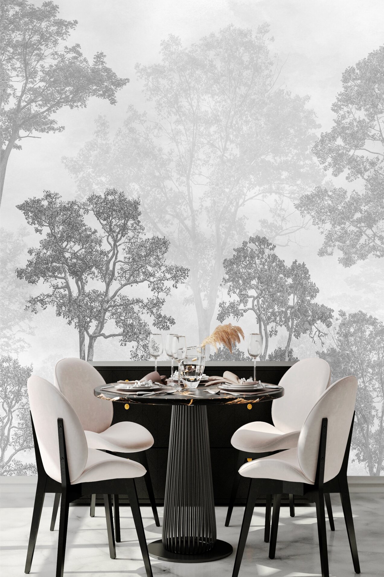 Флизелиновые фотообои "Силуэты деревьев" 200х270 см для спальни, гостиной, в коридор, на кухню, в зал