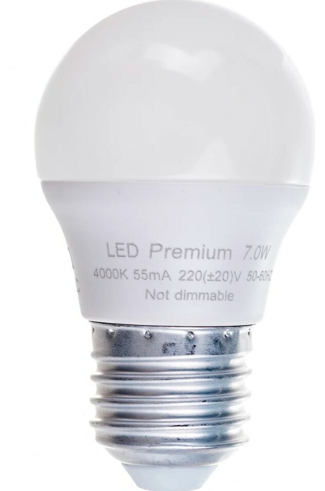 Лампа светодиод. Ecola globe LED Premium 7.0W G45 220V E27 4000K шар (композит) 75x45