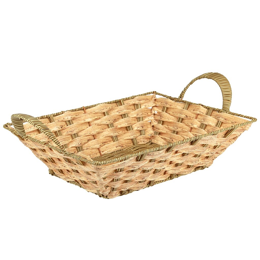 Корзина-сухарница КНР плетеная, 28,5х23 см, высота 7,5 см, полипропилен, ванильный, с ручками, прямоугольная