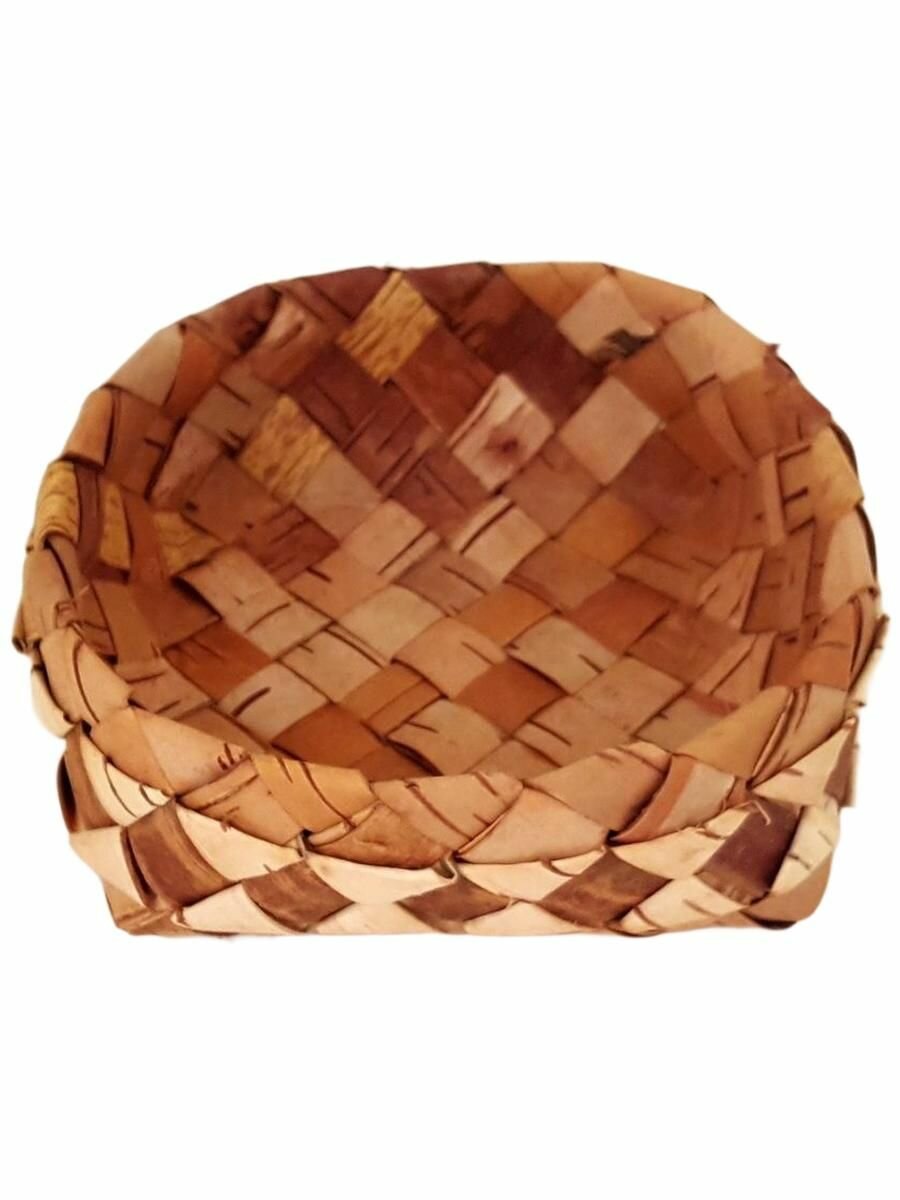 Сувенир, универсальная емкость, Хлебница, Сухарница берестяная плетеная с декором №1/1, ручное плетение из бересты