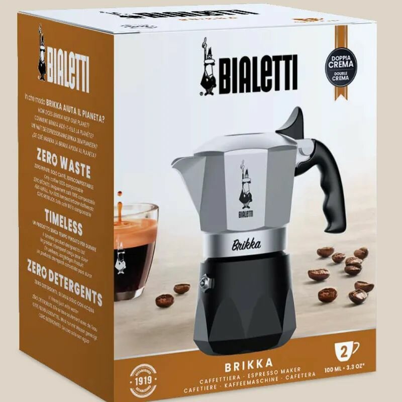 Гейзерная кофеварка Bialetti NEW Brikka 2023 с клапаном для пенки на 2 чашки, 100 мл