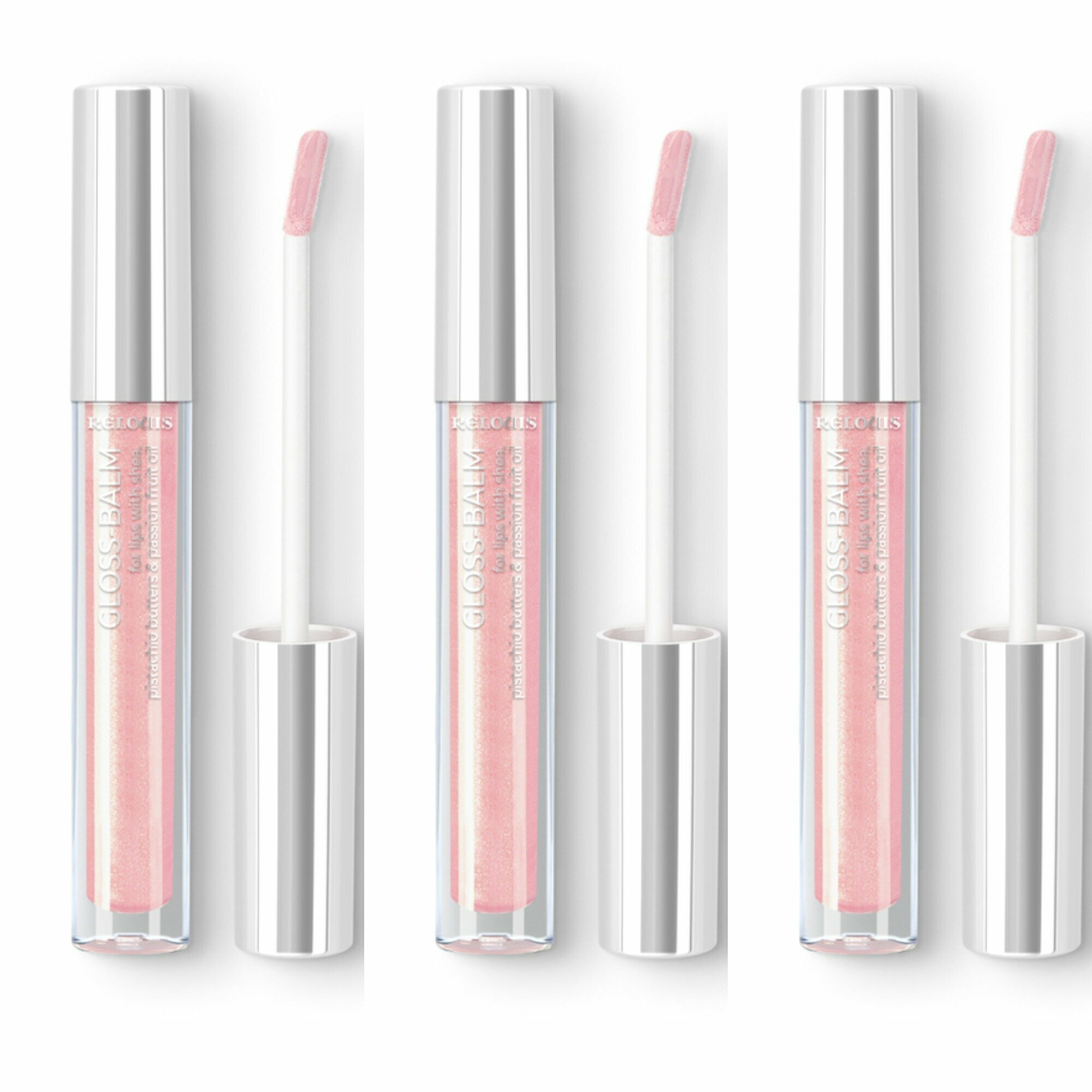 Блеск для губ Relouis, Gloss-Balm, с маслами ши, фисташки и маракуйи, влажный финиш, тон 10 Queen of Pearls, 5 мл, 3 шт
