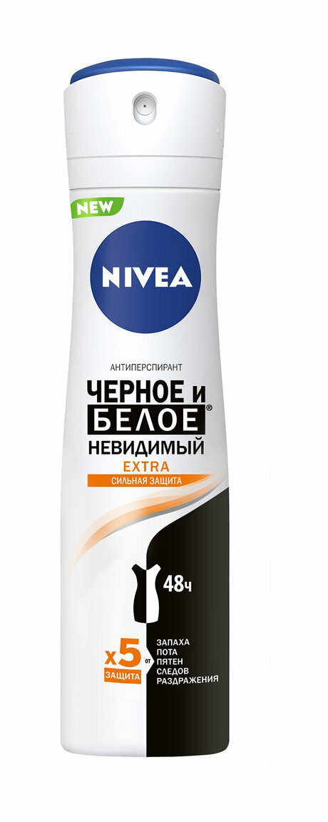 NIVEA Антиперспирант спрей Extra Черное и Белое невидимый, 150 мл